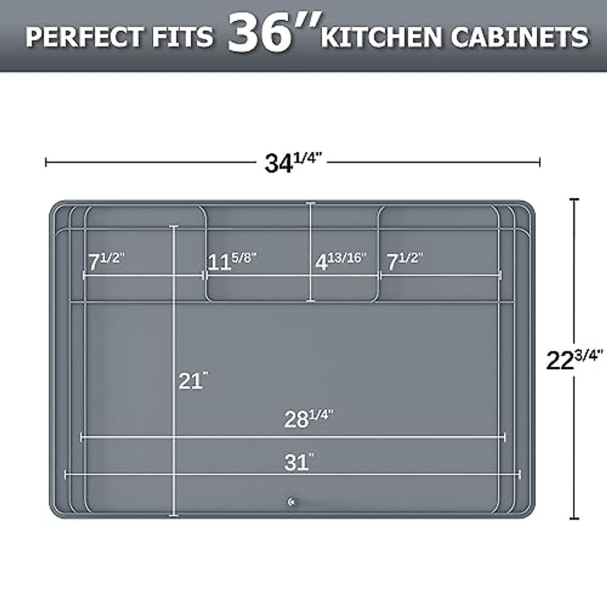 Under Sink Mat for Kitchen Waterproof - 34" x 22" Cuttable Under Sink Liner with Drain Hole - Under the Sink Mats Protector for Kitchen & Bathroom Cabinet - Silicone Under Sink Drip Tray Easy to Clean