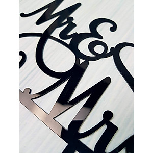 AMINJIE Mr and Mrs Cake Topper, Bride and Groom Sign Wedding/Engagement Cake Toppers Decoration, Black Acrylic