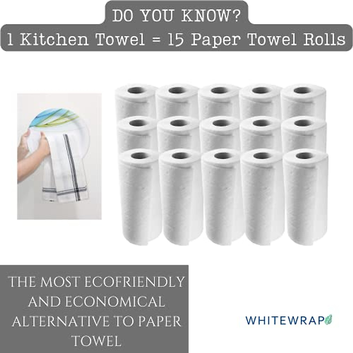 WHITEWRAP Kitchen Towels | 100% Cotton Dish Towels Premium Quality | 15"x25" Black Stripes 6-Pack | Hand Towels, Tea Towels, Dish Cloths| Highly Absorbent Bar Towels