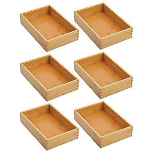 mDesign Bamboo Wood Drawer Organizer Box Tray for Kitchen, Drawers, Utensil Storage Countertops, Shelves, and Pantry; Holds Flatware, Cooking Utensils - Echo Collection - 6 Pack - Natural