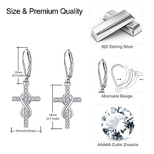 Infinity Cross Dangling Earrings for Women 925 Sterling Silver Religious Jewelry for Women Cross Drop Earrings Cross Leverback Earrings Jewelry Infinity Symbol Gifts Wife