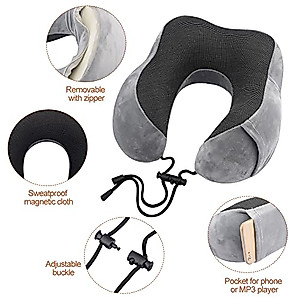Faddare Travel Pillow, Memory Foam Neck Support Pillow Set, Comfortable Neck and Head Support Pillow, Travel Neck Rest Cushion for Plane Car Train Office(Grey)