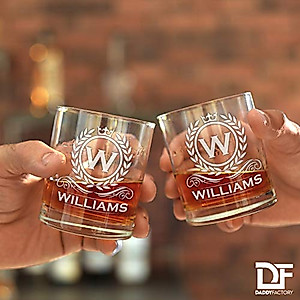 Personalized Whiskey Glass, Engraved Monogram Rocks Cocktail Glass, 10.25 oz Custom Bourbon Gift For Men