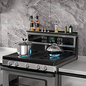 ZGO Oven Shelf for Kitchen Stove, 30" Stove Top Shelf with Reusable Strong Adhesive Tapes, Kitchen Gadgets Bamboo Spice Rack Organizer Spice Shelf Over the Stove (Black)