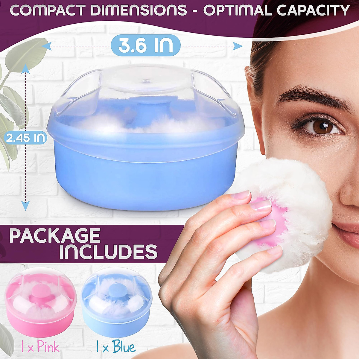 Body Powder Puff and Container - 2Pcs Powder Puff for Body Powder Bath Powder Puff and Container Baby Puffs with Container Travel Kit - Makeup Puffs for Powder Talcum Powder with Puff for Women