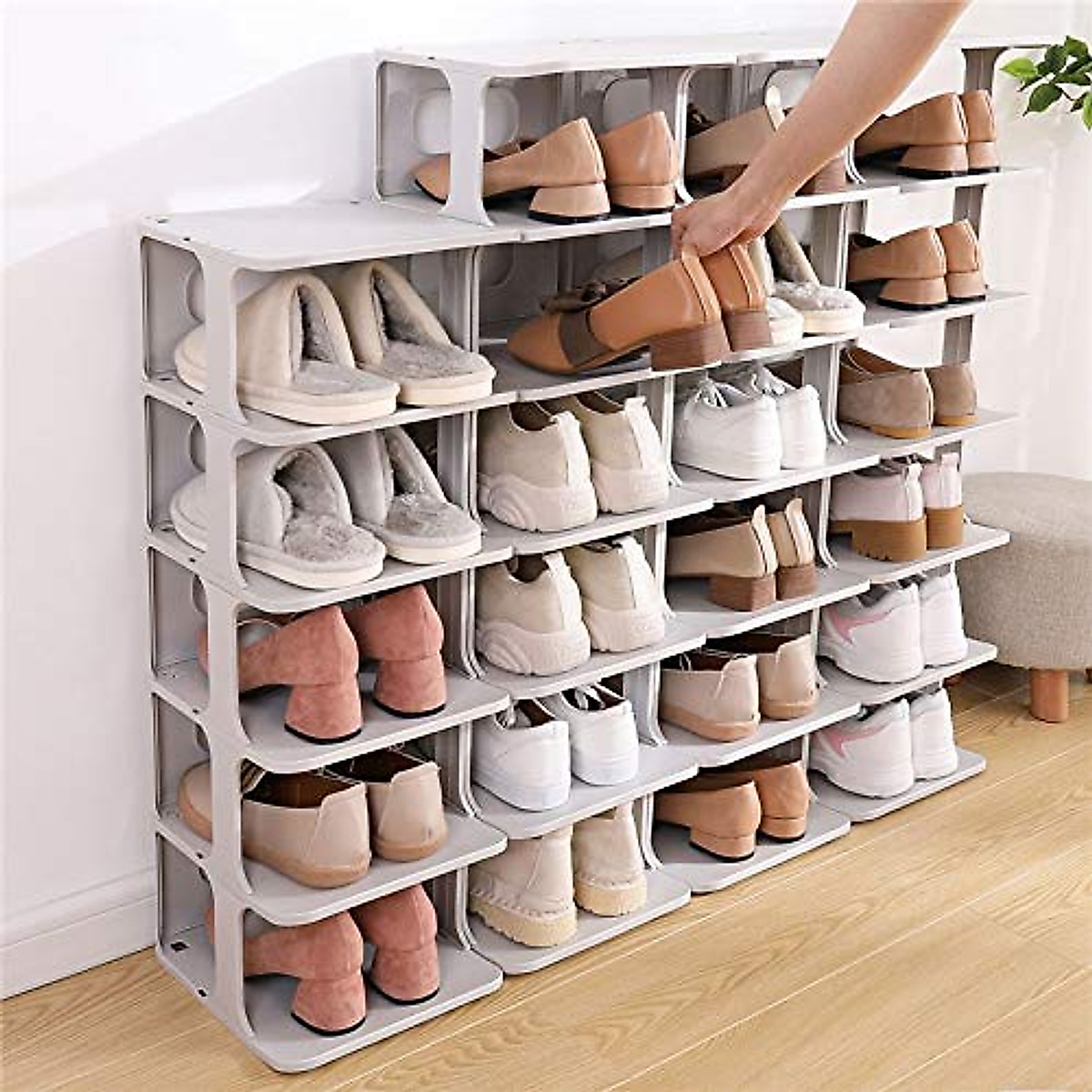 TAZSJG Stackable Shoe Storage Box Space Savers Organizer Household Cloth Standing Shoes Rack Shelf Sneakers Organizers