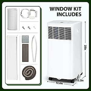 Euhomy Portable Air Conditioner 8000 BTU, Cools up to 300 Sq. Ft, 3-in-1 Portable AC Unit with remote, 24H Timer, Floor Air Conditioner with Installation Kit for Bedroom/Room, White.