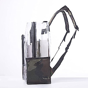 Hasiobanyu Plastic Bookbag Heavy Duty Clear Backpack Transparent Backpacks Plastic Bookbag See Through PVC Backpacks Transparent Clear Large Bookbag for School, Work, Festival, Security (Camouflage)