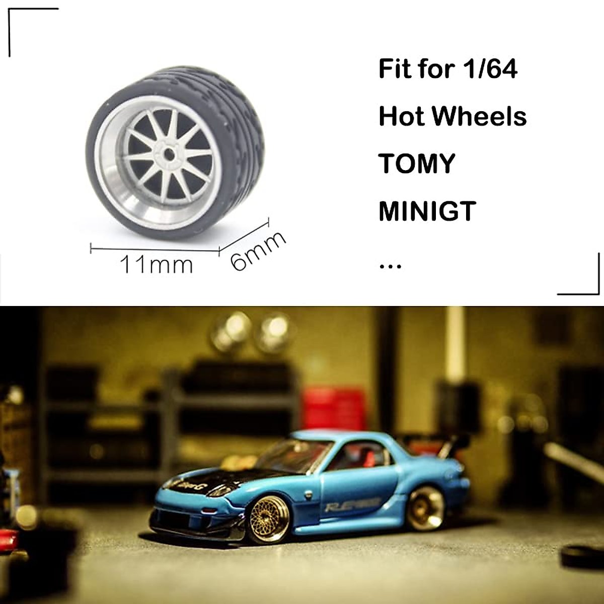 Carlomo 1/64 Scale Mini Alloy Wheels Tires with Axles S-Class Detail Up Kits for Professional Modified Diecast Model Vehicle Kit (S04-F)