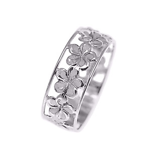 Arthur's Jewelry 14K solid white gold Hawaiian plumeria flower lei ring 6.5mm size 8