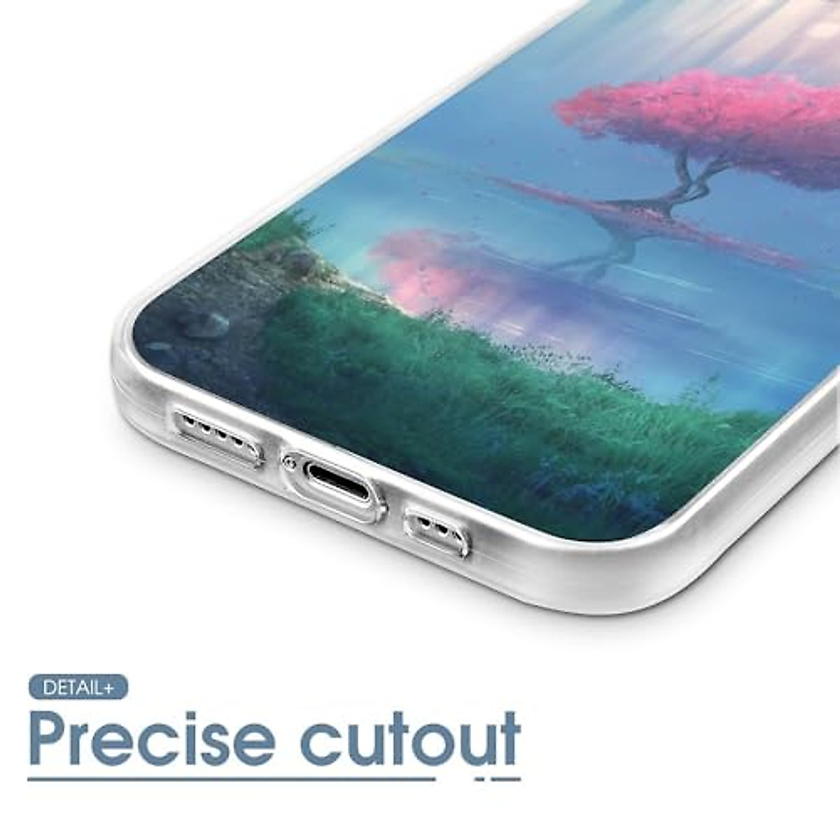 Niapessel Compatible with iPhone 15 Pro Max Case Pink Cherry Tree in Forest Print Shockproof Protective Phone Cases Slim Thin Cover TPU for Women Men Boys Girls