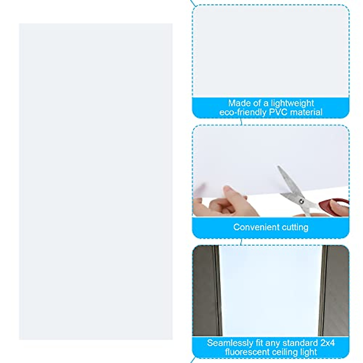 4 Piece Fluorescent Light Covers for Classroom Office Florescent Light Decor Cover Office and Classroom Decorations for Eliminate Harsh Glare Causing Eyestrain and Headaches, 4 x 2 Feet (White)