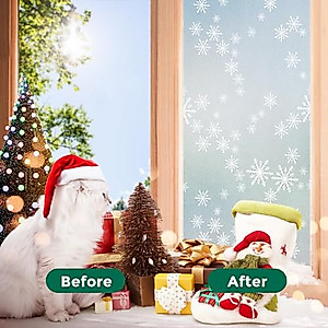 Beautyhero Christmas Snowflakes Decorations Window Privacy Film, Frosted Glass Window Film, Window Clings Static Cling for Home Bathroom Rental Decor 17.7 x 78.7 Inch