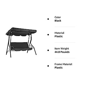 Patio Swing with Canopy Backyard Swing Outdoor Swing Chair with Adjustable Tilt Canopy Removable Cushions Stable Frame Comfortable Armrests for Patio Outdoor Backyard Garden Black