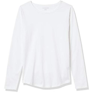 Amazon Essentials Women's Classic-Fit 100% Cotton Long-Sleeve Crewneck T-Shirt, White, Medium