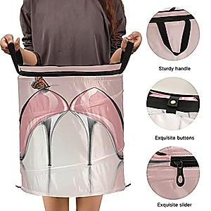 Pop Up Laundry Hamper Pink High Heel Butterfly Round Laundry Basket with Zipper Lid Clothes Hamper Collapsible Storage Bin Toy Organizer Basket