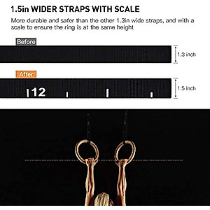 PACEARTH Gymnastics Rings Wooden Olympic Rings 1500/1000lbs with Adjustable Cam Buckle 14.76ft Long Straps with Scale Non-Slip Gym Rings for Home Gym Full Body Workout