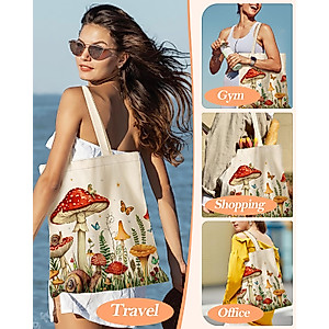 Miss Adola Aesthetic Canvas Tote Bag with Inner Pocket for Women Unique Funny Pattern Design Casual Sturdy Cloth Cotton Totes Bag with Pattern for Vacation, Shopping, Work, Gym - Mushroom Forest