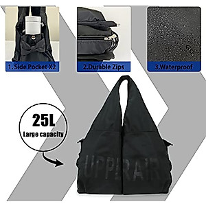 Tote Bag for Women Large Shoulder Bag with zipper Fashion hobo Handbags Waterproof Nylon Bag for Work Travel Shopping (Black)