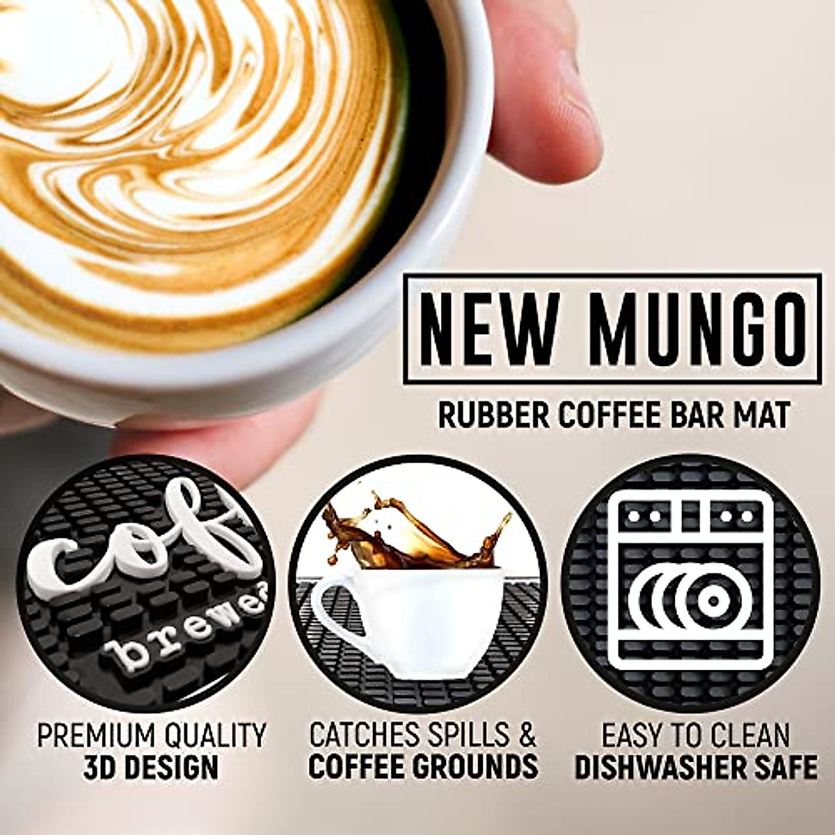 New Mungo Coffee Bar Mat - Coffee Bar Accessories for Coffee Station, Coffee Accessories, Coffee Bar Decor, Coffee Decor - Brewed Fresh Daily - Self Serve Coffee Maker Mat - Rubber Mat - 18”x12”