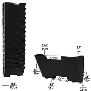 Wallniture Lisbon 15-Tier Wall Mounted File Holder and Desk Organizer, Metal Black Office Organization and Storage Rack