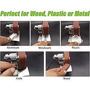 Podoy 𝙐𝙥𝙜𝙧𝙖𝙙𝙚𝙙 Mini Belt Sander Electric DIY 7 Speed Adjustable Control Small Grinder Sharpener Polisher Machine 110V with 10 Belts for Metal Knife Wood Polishing