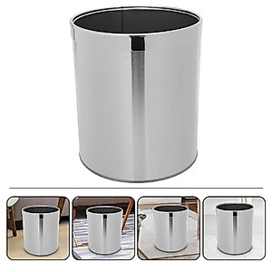 Kichvoe Stainless Steel Round Trash Can Metal Waste Basket Garbage Container Bin Recycle Trash Can Rubbish Bucket Laundry Hamper with Ring for Bathroom Kitchen Office