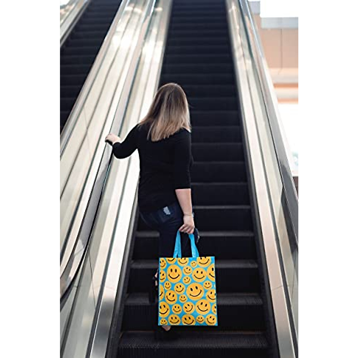 Funiverse Bulk 25 Pack of Happy Smile Face Reusable Shopping Totes or Gift Bags