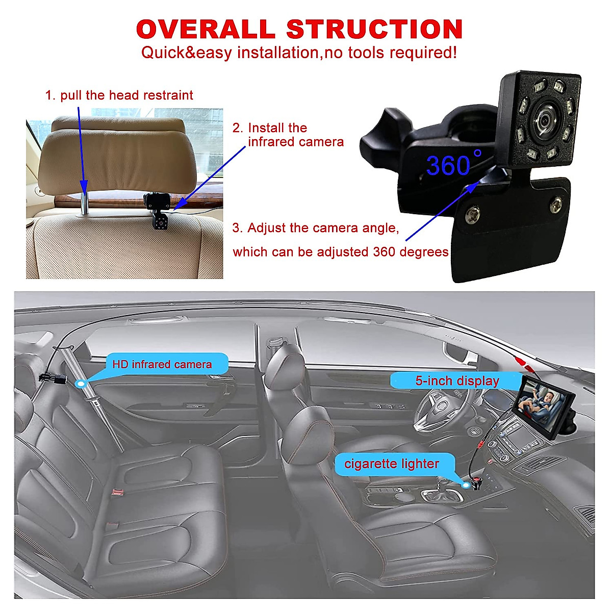 Baby Car Mirror Back Seat Baby Car Camera with HD Car Mirror Display Wide ViewEasily Observe the Baby’s Move