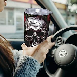 quopvn Halloween Skull Print 20oz Car Cup Ps Material Lid, Perfect For Hot & Cold Drinks