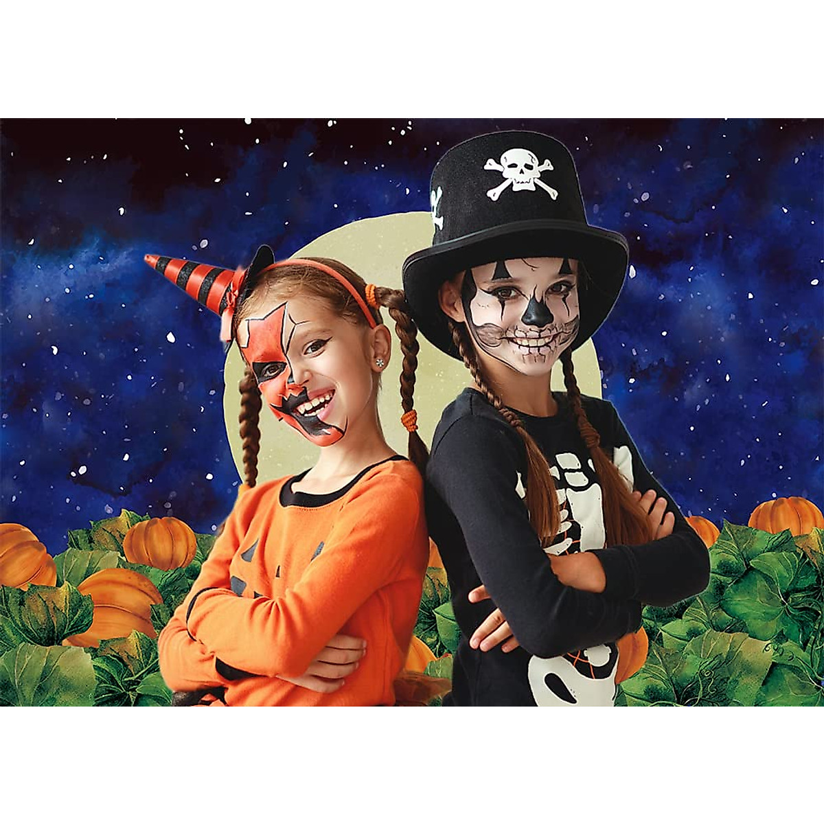 Halloween Background Moon Pumpkin Starry Night Decoration Banner Halloween Pumpkin Field Party Backdrop (7x5ft)