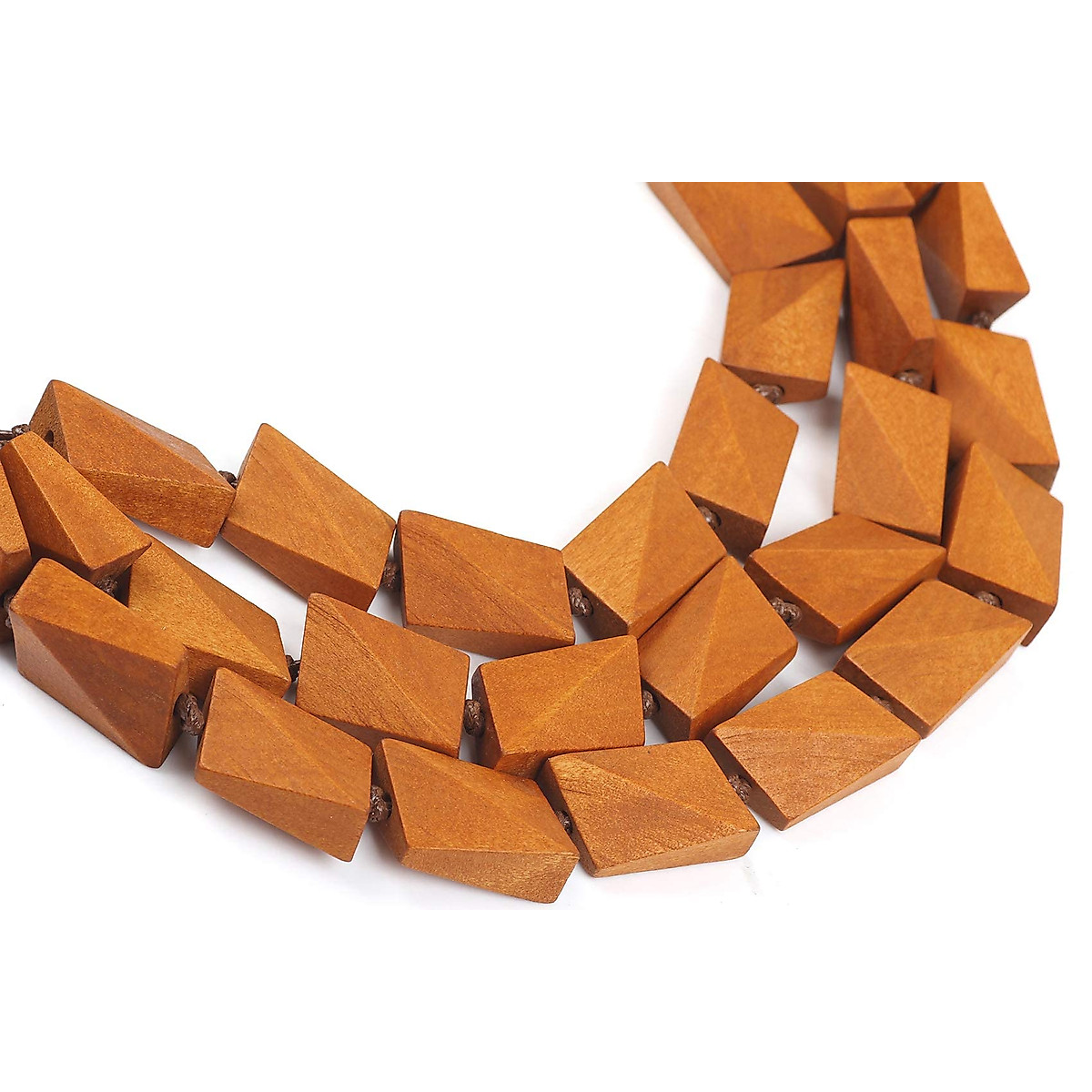 Coiris 3 Layers Big Faceted Wood Beaded Strand Statement Necklace for Women Chunky Collar (N0018-Light Brown)
