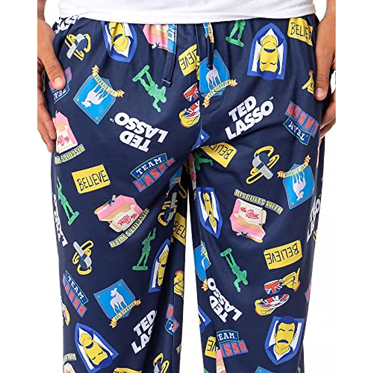 Ted Lasso Mens' TV Series Show Symbols Icons Believe Sleep Pajama Pants (Small) Blue