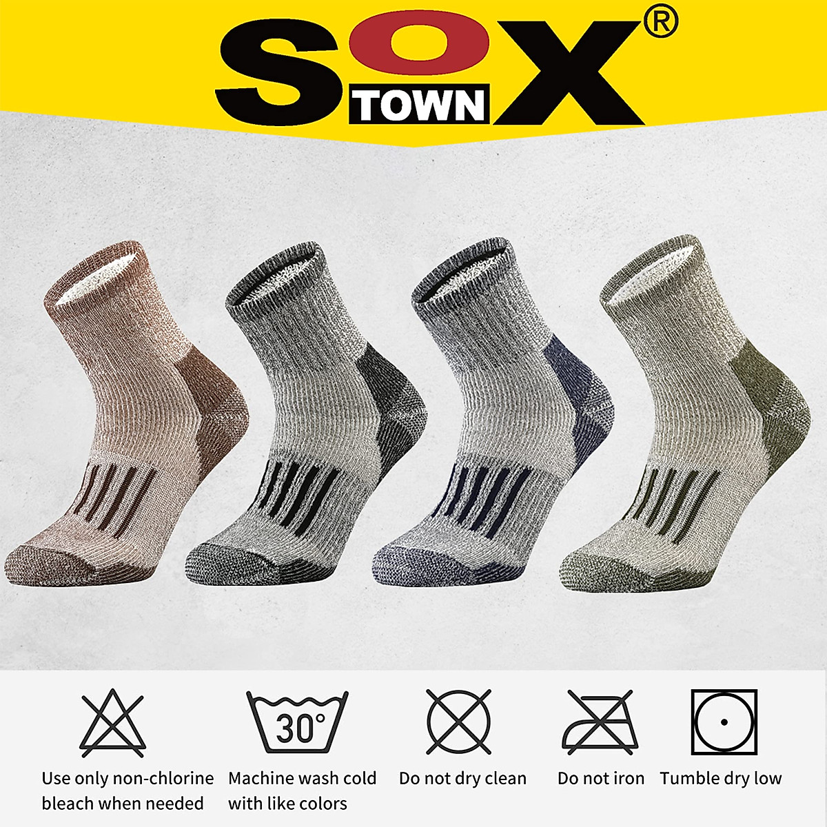 SOX TOWN Merino Wool Low Cut Quarter Socks with Heavy Cushion Ankle Moisture Wicking Warm for Men Outdoor Hiking Hike Cycling