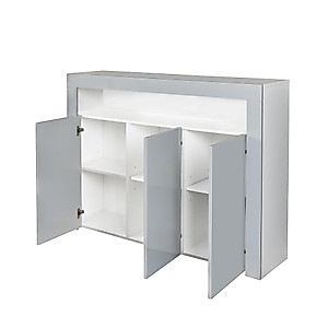 Yone jx je Living Room Sideboard Storage Cabinet Black High Gloss with LED Light, Modern Kitchen Unit Cupboard Buffet Wooden Storage Display Cabinet TV Stand with 3 Doors for Hallway Dining Room