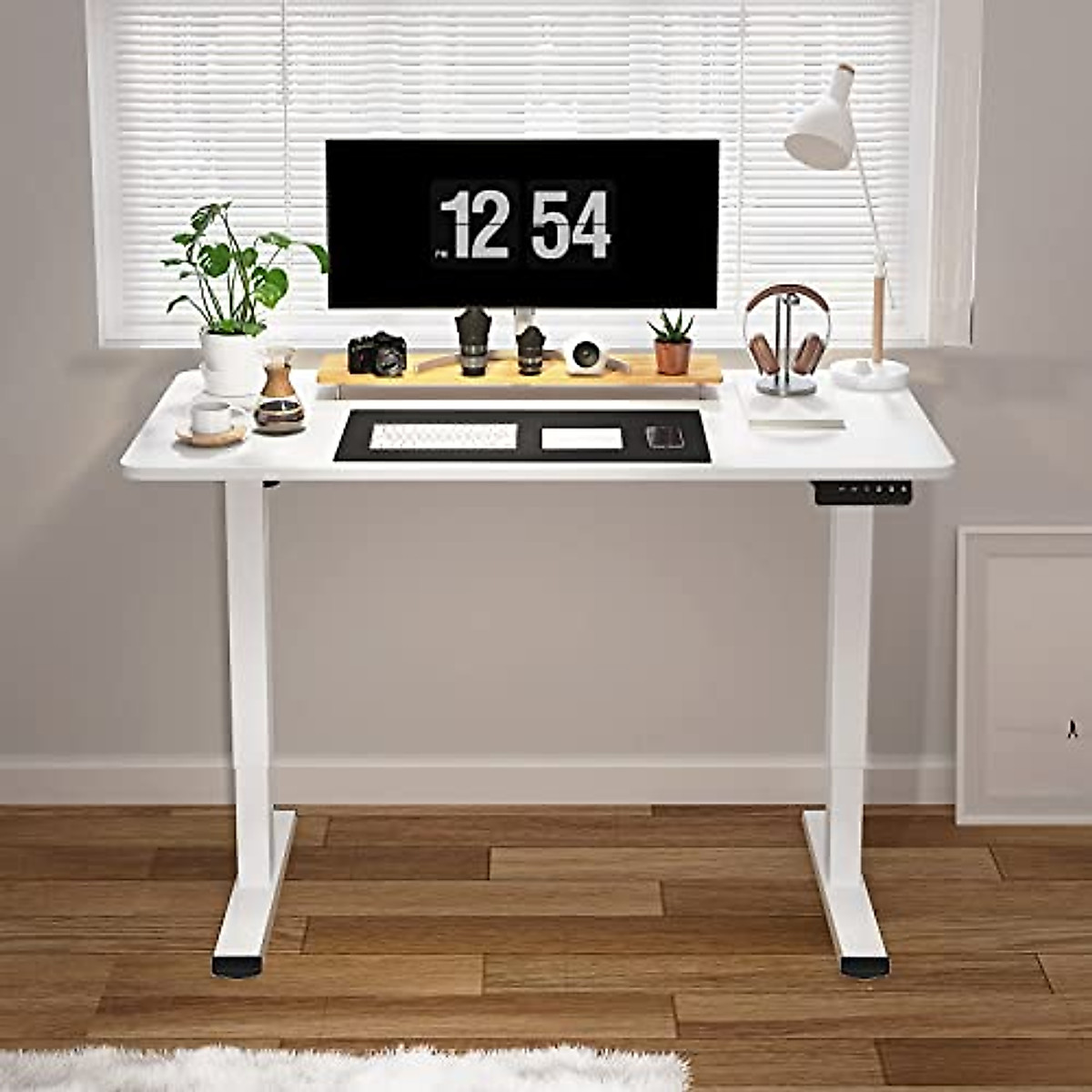 FLEXISPOT EN1 Large Stand Up Desk 55 Inches Whole-Piece Desk Computer Workstation Ergonomic Memory Controller Height Adjustable Standing Desk (White Frame + 55" White Top, 2 Packages)