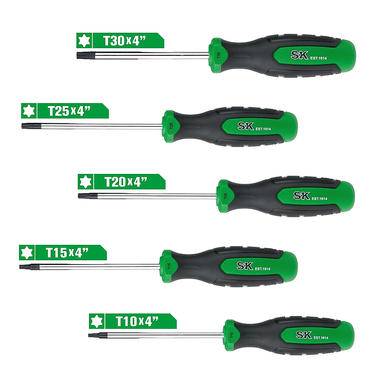 SK 5-Piece Star Screwdriver Set, Magnetic Screwdriver Set, S2 Steel, SureGrip Handle