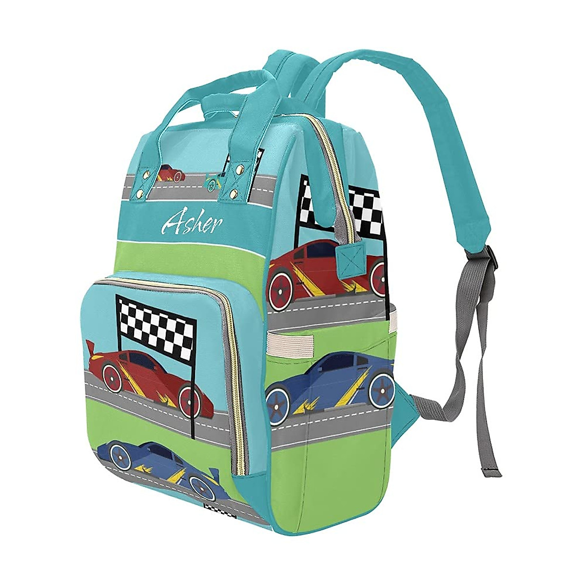 Race Car Personalized Diaper Bag Backpack Tote with Name,Custom Travel Nappy Mommy Bag Backpack