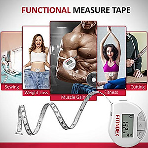 FITINDEX Smart Body Tape Measure,Bluetooth Digital Measuring Tape for Body, Soft Sewing Tape, with LED Monitor Display, Lock Pin, Retractable Button, Weight Loss, Fitness Body Measurement via App