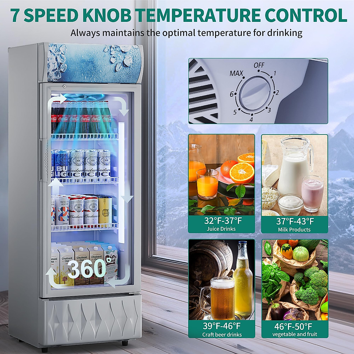 YITAHOME Commercial Merchandiser Display Refrigerator 6.9 CU.FT. with Single One Glass Door, Beverage Drink Beer Fridge Cooler for Office Garage Bar Gym with Customize Lightbox LED & Locking