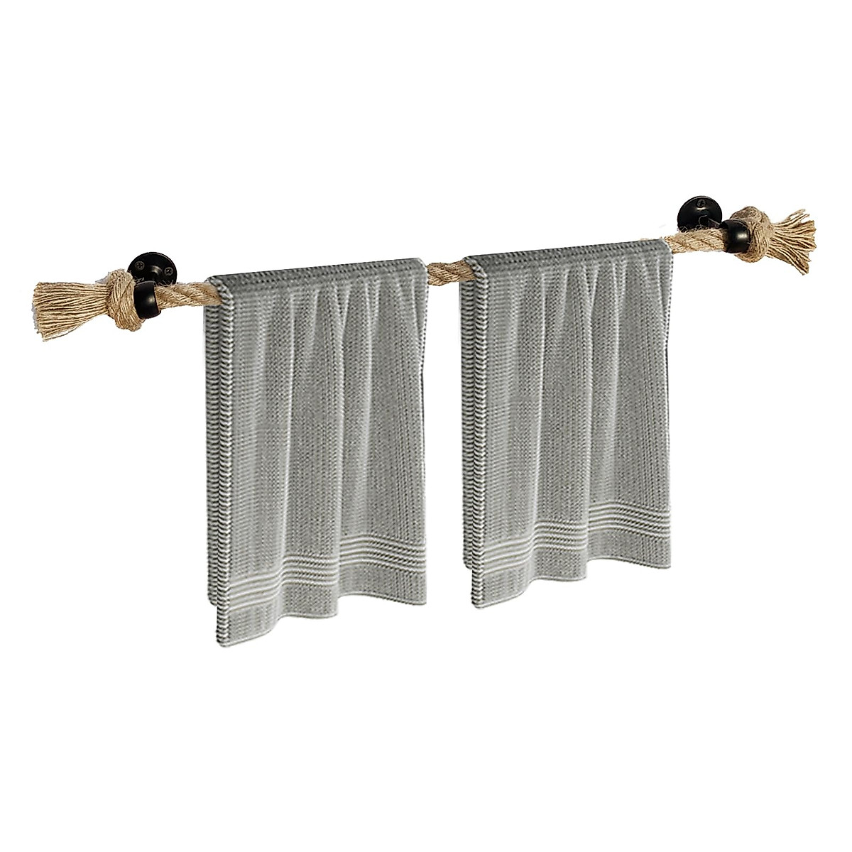 Perfeso.L 26'' Nautical Rope Towel Bar Wall Mounted Black Coastal Towel Rack Unique Knot for Nautical Bathroom Decor Bathroom Accessories Towel Holder