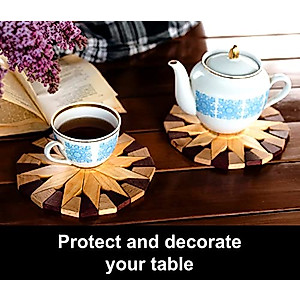 ECOSALL Natural Wood Trivets for Hot Dishes, Table and Kitchen Counter Set of 2 – Sturdy and Durable 7-inch Wooden Kitchen Hot Pads. Festive Design Table Décor – Housewarming and Kitchen Gift Idea