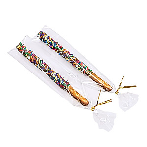 Wowfit 100 CT 2x10 Inch Clear Flat Cellophane Treat Bags with 4” Gold Twist Ties, Cello Packaging for Pretzel Rods, Cookies, Candies and Jewelry Wrappers