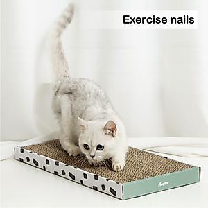 PAWSFANS Cat Scratcher Cardboard Scratch Pad with Box Durable Corrugate Scratching Board Kitty Sofa Lounge Bed Reversible Catnip Included for Indoor Cats,Large (Box, 5pcs)