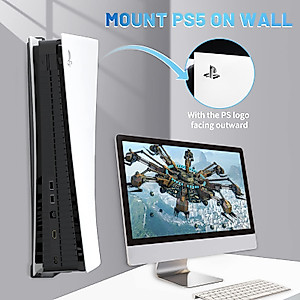 Allnice PS5 Wall Mount, Wall Bracket for PlayStation 5 (Disc and Digital Edition) Sturdy Steel PS5 Playstation 5 Wall Mount Bracket with Controller Holder & Headphone Hanger Screws Sponge (Black)