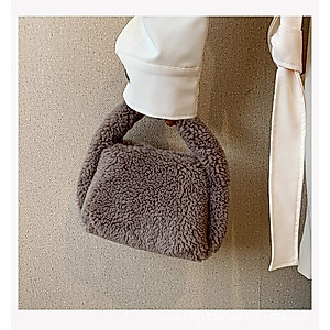 XPONNI Fuzzy Dumpling Bag, Cute Fluffy Bags Y2k, Cute Mini Handbags, Faux Fur Bag, Plush Underarm Bag (Light Brown)