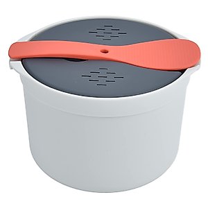 Microwave Rice Cooker Set, 2L Food Grade PP Material Rice Spoon Lid Strainer Steaming Pot Rice Cooker Set Kitchen Cookware Rice Maker for Home Meal Prep Cooker (Orange)