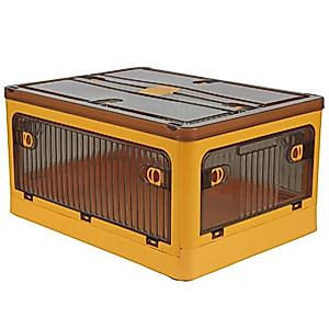 Storage Bins With Lids Folding Containers Plastic Underbed Wheels Foldable Toy Box Organization Closet Drawers Stackable Cubes Collapsible Clear(Yellow)