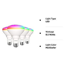 ANWIO Smart Light Bulb BR30 RGB Color Changing LED WiFi Dimmable Multicolor Light Bulbs E26 Base, Compatible with Alexa, Google Assistant, No Hub Required, 650 Lumen 8.5W (60W Equivalent) 4 Pack