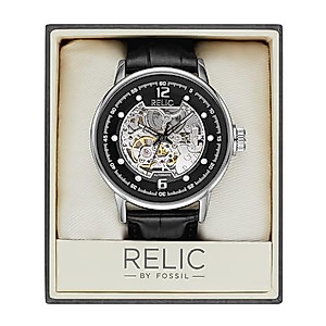 Relic by Fossil Men's Damon Silver Stainless Steel and Black Leather Band Automatic Watch (Model: ZR77224)